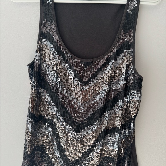 Express | Tops | Sequin Sleeveless Top Black And Silver | Poshmark